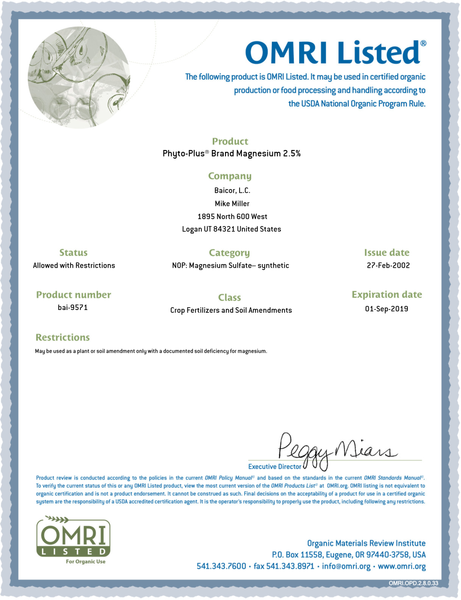 BAICOR CHELATED MAGNESIUM 2.5% OMRI listed | Ohio Earth Food Organic ...